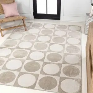 JONATHAN Y Helena Modern Geometric Circles In Squares High-low Area Rug - Beige/cream