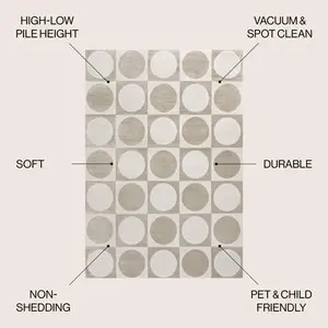 JONATHAN Y Helena Modern Geometric Circles In Squares High-low Area Rug - Beige/cream