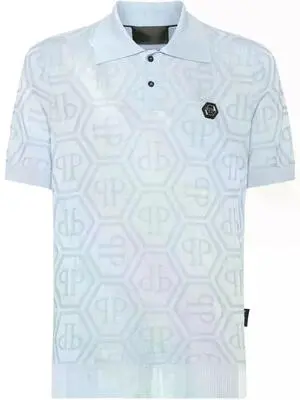 Philipp Plein Monogram-jacquard Polo Shirt Blue