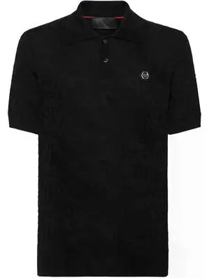 Philipp Plein Monogram-jacquard Polo Shirt - Black