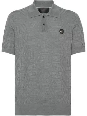 Philipp Plein Monogram-jacquard Polo Shirt - Grey