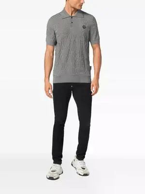 Philipp Plein Monogram-jacquard Polo Shirt - Grey