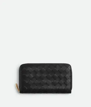 Bottega Veneta Intrecciato Zip Around Wallet - Black
