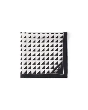 Prada Printed Silk Twill Scarf 55 Black
