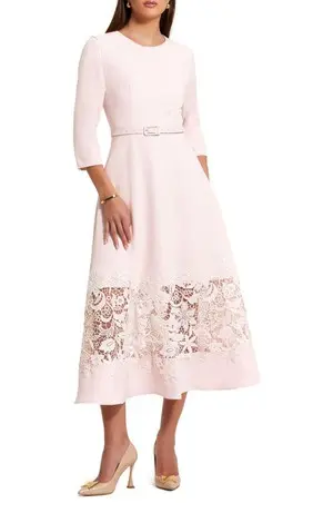Mac Duggal Crepe Boat Neck Midi Dress With Applique - Blush