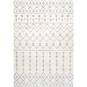JONATHAN Y Pia Moroccan Trellis Plush Carved Area Rug - Cream/gray