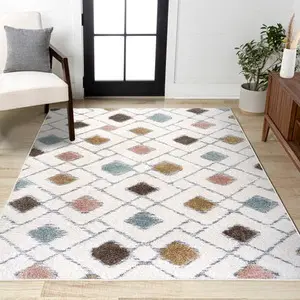 JONATHAN Y Astrid Retro Trellis High-low Area Rug - Multi/cream