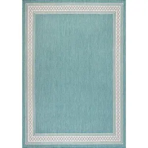 JONATHAN Y Lucia Classic Diamond Border Indoor/outdoor Area Rug - Aqua/light Gray