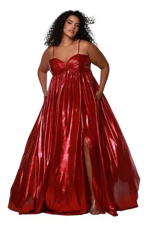 SYDNEY'S CLOSET Sweetheart Neckline Empire Waist Gown - Ruby