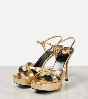 Saint Laurent Debbie 85 Metallic Leather Platform Sandals