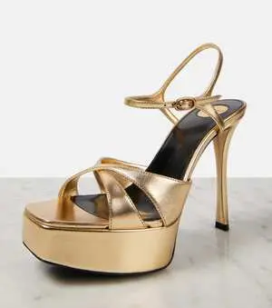 Saint Laurent Debbie 85 Metallic Leather Platform Sandals