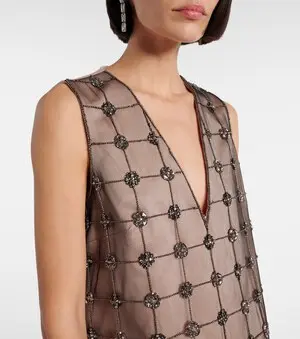 Max Mara Acino Embellished Tulle And Satin Mini Dress
