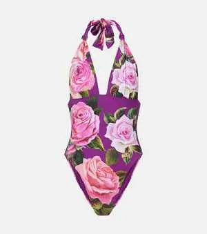 Dolce & Gabbana Floral Printed Swimsuit - Purple
