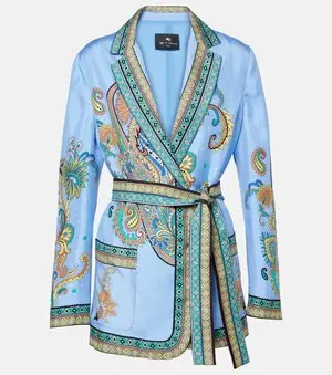 Etro Paisley Silk Twill Wrap Blazer - Blue