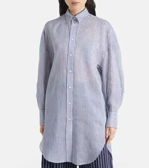 Brunello Cucinelli Striped Linen And Silk Organza Shirt