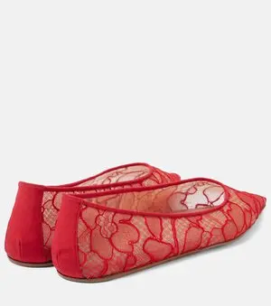 Amina Muaddi Barbara Lace Pointed Toe Ballet Flats - Red