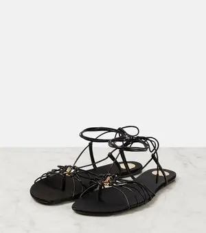 Saint Laurent Babylone Cassandre Leather Sandals - Black
