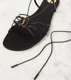 Saint Laurent Babylone Cassandre Leather Sandals - Black
