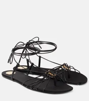 Saint Laurent Babylone Cassandre Leather Sandals - Black