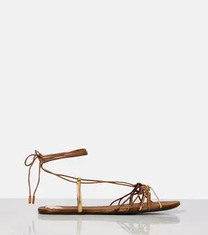 Saint Laurent Babylone Cassandre Leather Lace-up Sandals - Gold