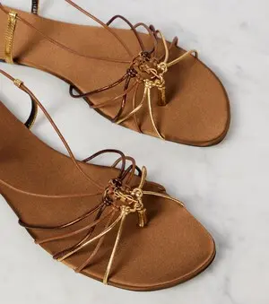 Saint Laurent Babylone Cassandre Leather Lace-up Sandals - Gold