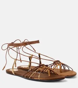 Saint Laurent Babylone Cassandre Leather Sandals - Gold