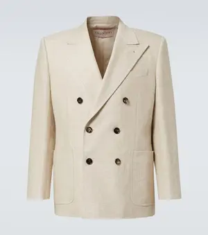 Valentino Garavani Double-breasted Linen-blend Blazer - Beige