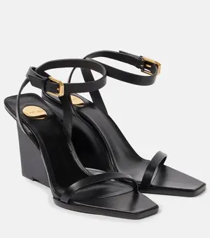 Saint Laurent May 90 Leather Wedge Sandals - Black