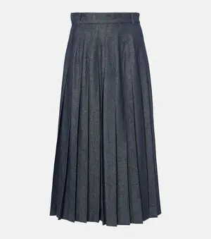 Max Mara Vale Pleated Denim Midi Skirt