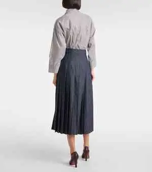 Max Mara Vale Pleated Denim Midi Skirt