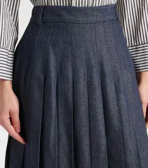Max Mara Vale Pleated Denim Midi Skirt