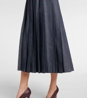 Max Mara Vale Pleated Denim Midi Skirt