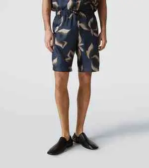 Dries Van Noten Printed Silk Shorts - Blue