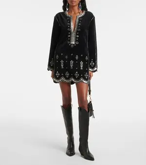Isabel Marant Étoile Helene Embellished Cotton Velvet Minidress