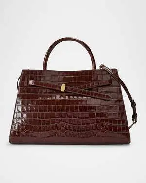 Veronica Beard Veronica Beard Dash Croc-Embossed Satchel Bag - Chestnut