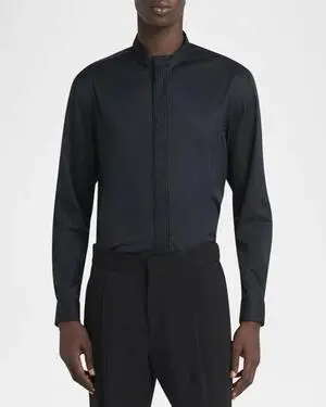 Giorgio Armani Apos;s Luxe Pleated Stripe Dress Shirt - Black