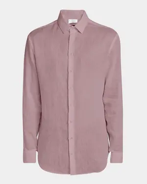 Giorgio Armani Men & Apos;s Classic Solid Linen Sport Shirt Pink