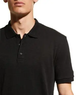 Vince Classic Slub Cotton Polo Shirt - Black
