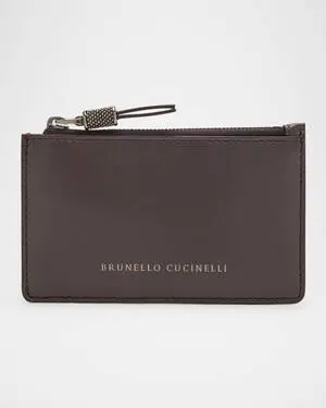 Brunello Cucinelli Monili Zip Leather Wallet - Brown