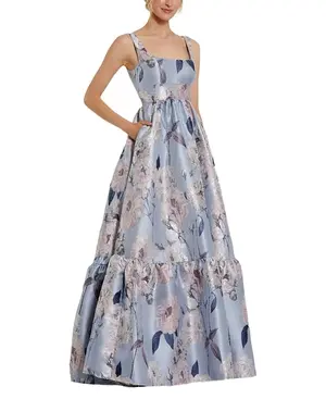 Mac Duggal Brocade Scoop Neck Floral Gown