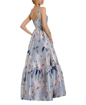 Mac Duggal Brocade Scoop Neck Floral Gown