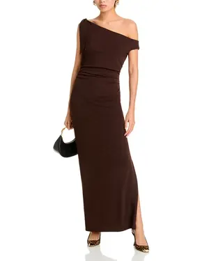 WAYF Say Less Ruched Midi Dress - Chocolate