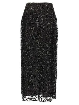 Fabiana Filippi Sequin Appliqué Mesh Skirt - Black