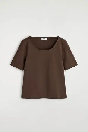 Cos Slim Scoop-neck Cotton T-shirt - Brown