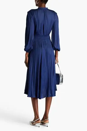 Maje Pleated Satin Midi Dress