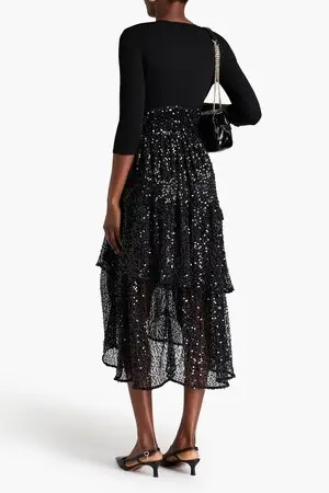 Maje Sequined Tiered Midi Dress