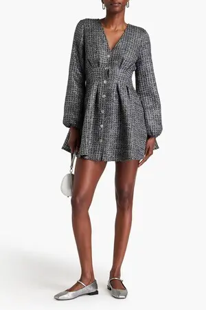 Maje Pleated Metallic Tweed Mini Dress