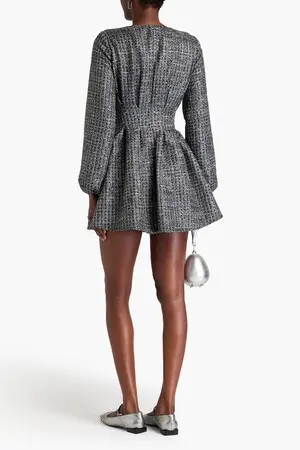 Maje Pleated Metallic Tweed Mini Dress