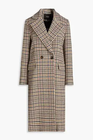 Maje Double-breasted Houndstooth Tweed Coat