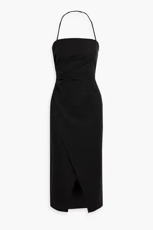 A.L.C. A.L.C. Charlotte Wrap-Effect Cotton-Blend Halterneck Midi Dress - Black